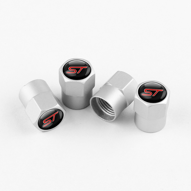 SILVER TIRE VALVE STEM CAPS ST FOR FORD
