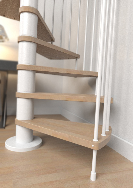 Escalier colimaçon 2 étages en acier et bois C20 Ø 130 cm