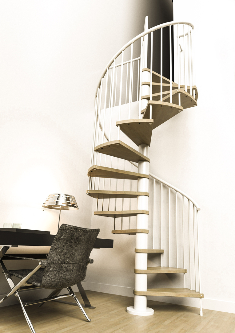 Escalier colimaçon 2 étages en acier et bois C20 Ø 160 cm