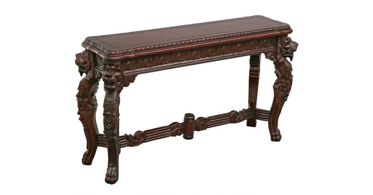 Console style Louis XIII en acajou massif têtes de lion Blois