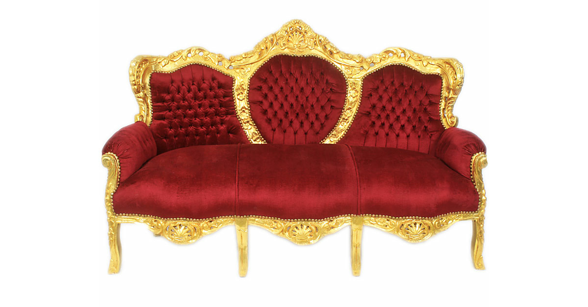 Canapé royal 3 places en hêtre doré et velours rouge Oslo