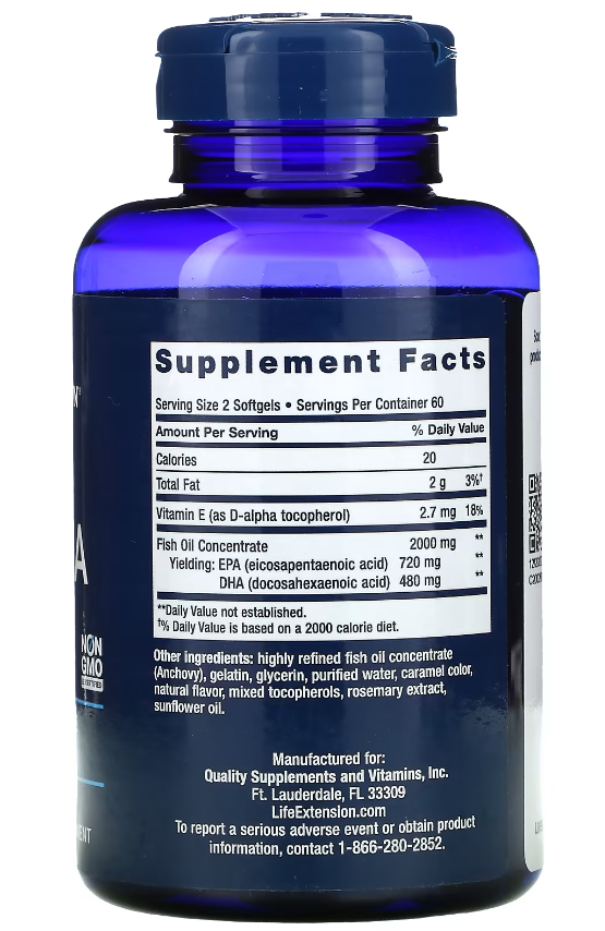 Life Extension Mega EPA/DHA, 120 capsules - Circulation sanguine - clarrex