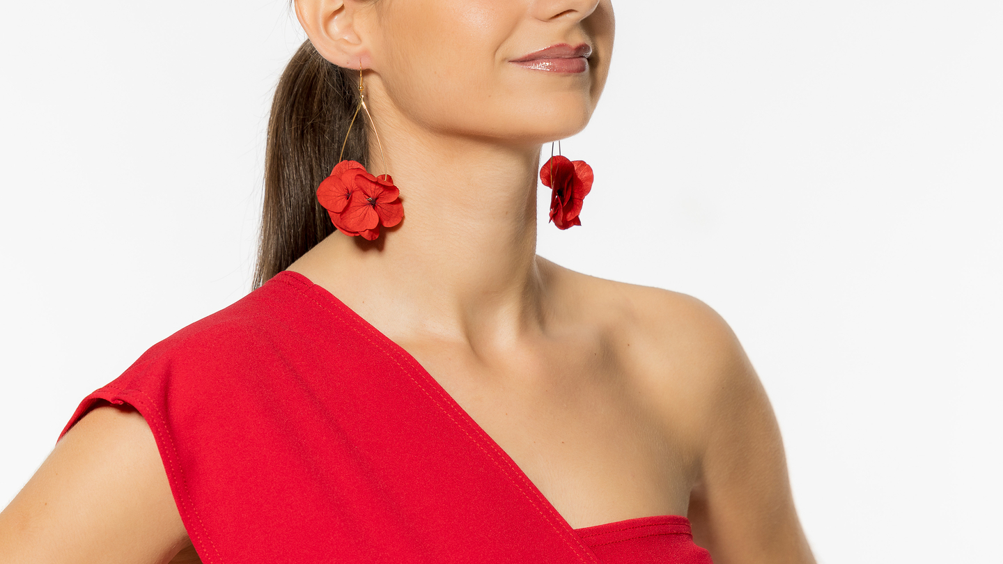 Boucles d'oreilles fleurs stabilisées rouge MINORCA MomZelle