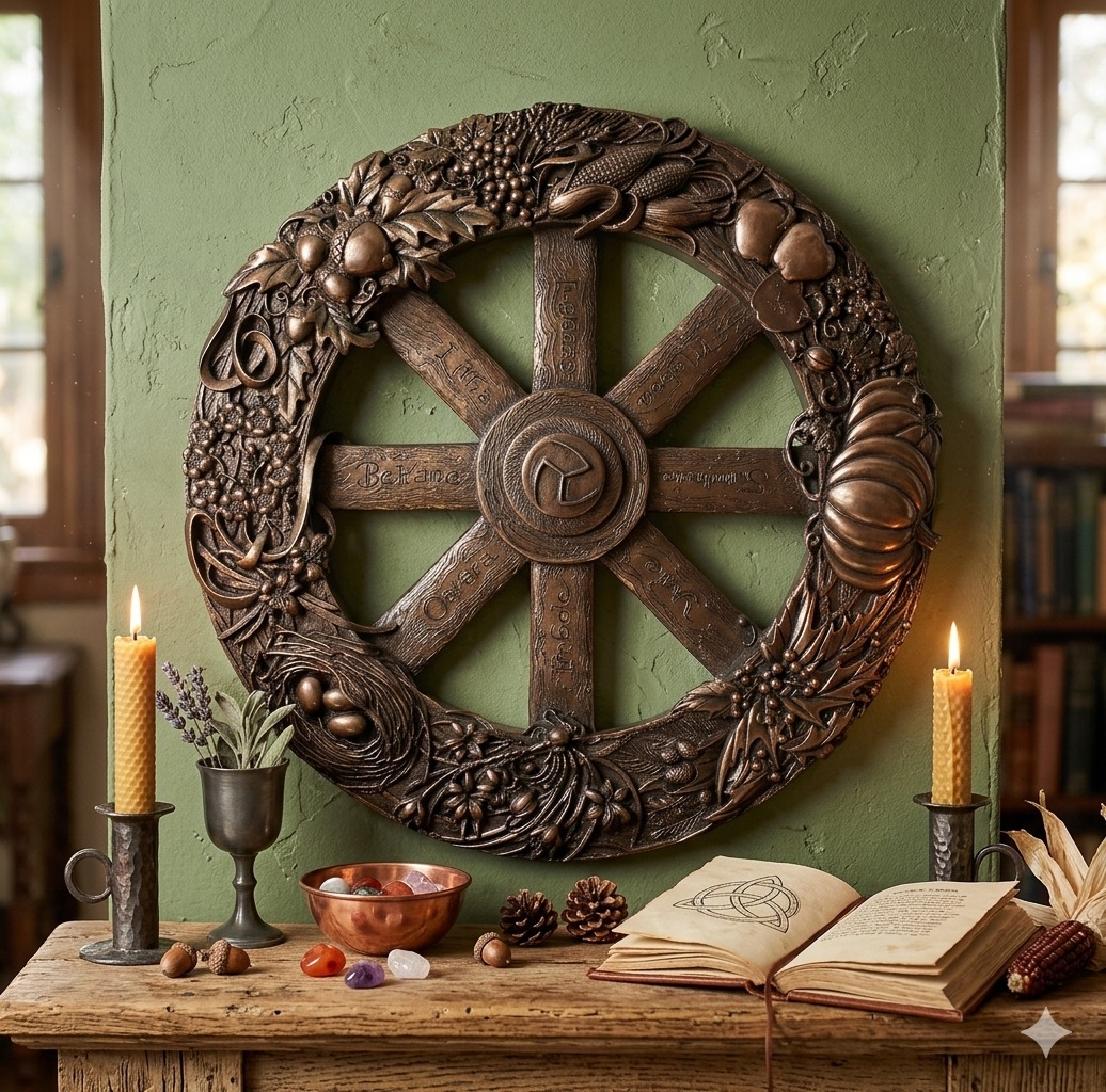 Roue de l’Année en Bronze 33 cm – Décoration Celtique et Païenne