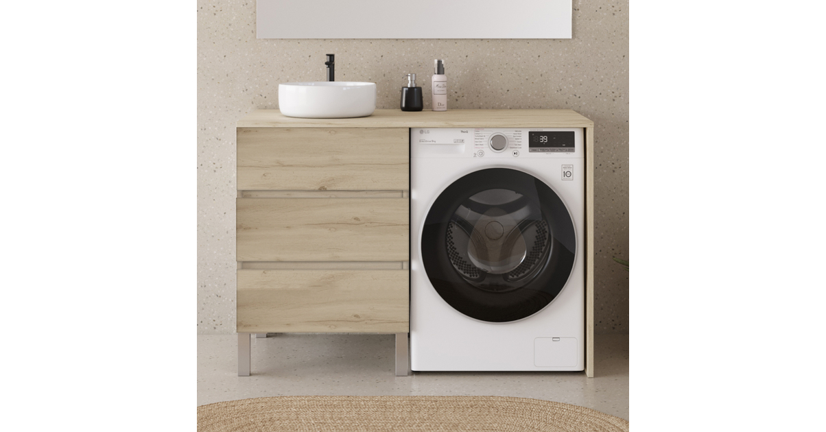 Meuble salle de bain avec espace lave linge et vasque ronde sans miroir ...