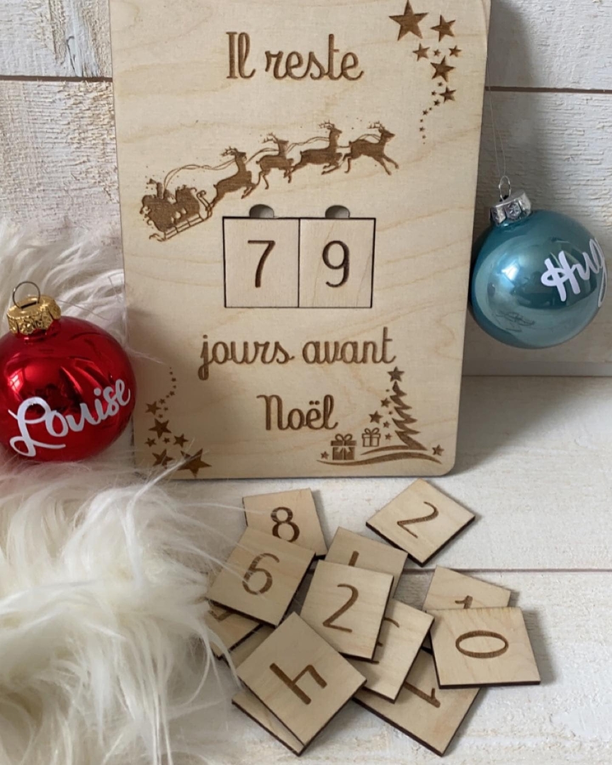 Calendrier de l'Avent en bois personnalisé - "Il reste X jours avant ...
