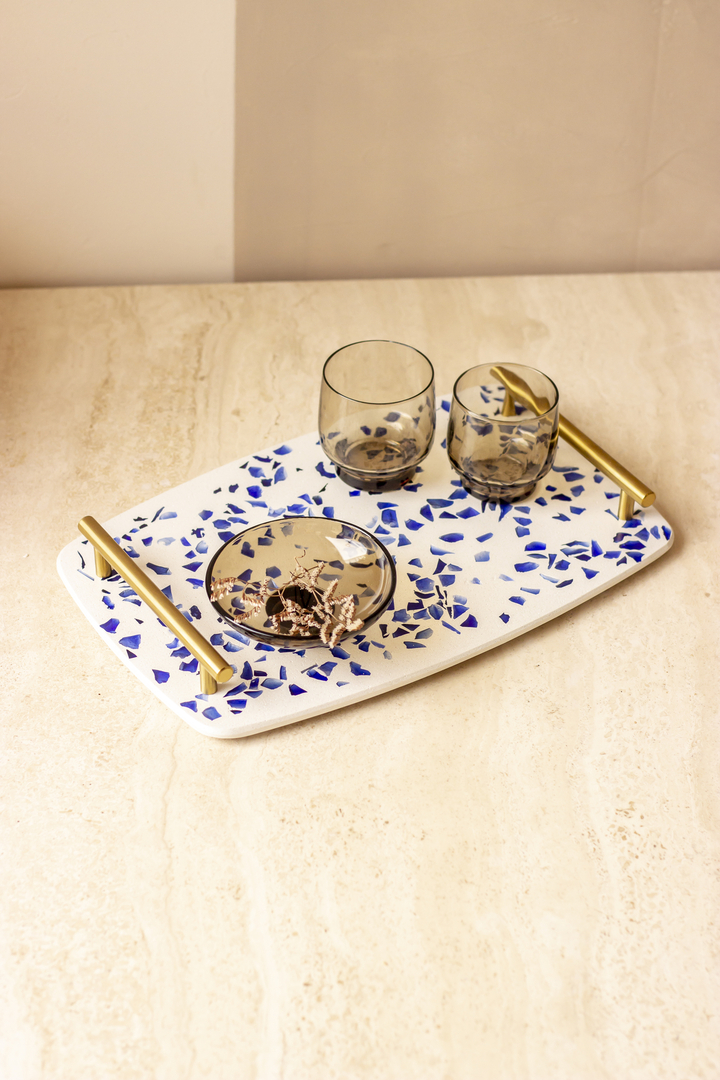 Plateau en éco-terrazzo à poignées dorées - Décoration/Petits objets de ...