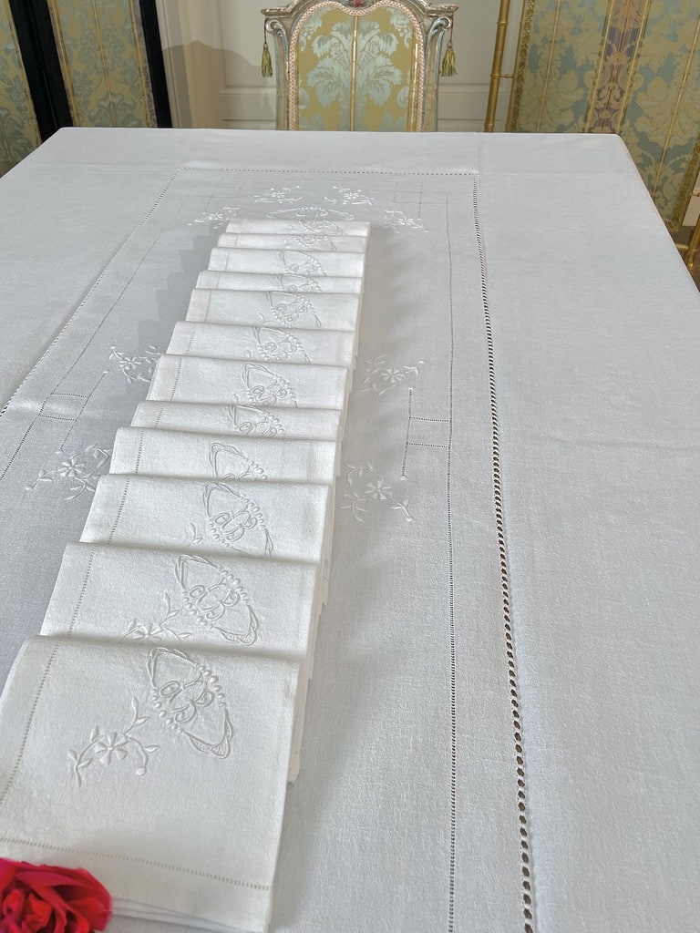 Service de table en lin granité - Grande nappe avec 12 serviettes ...