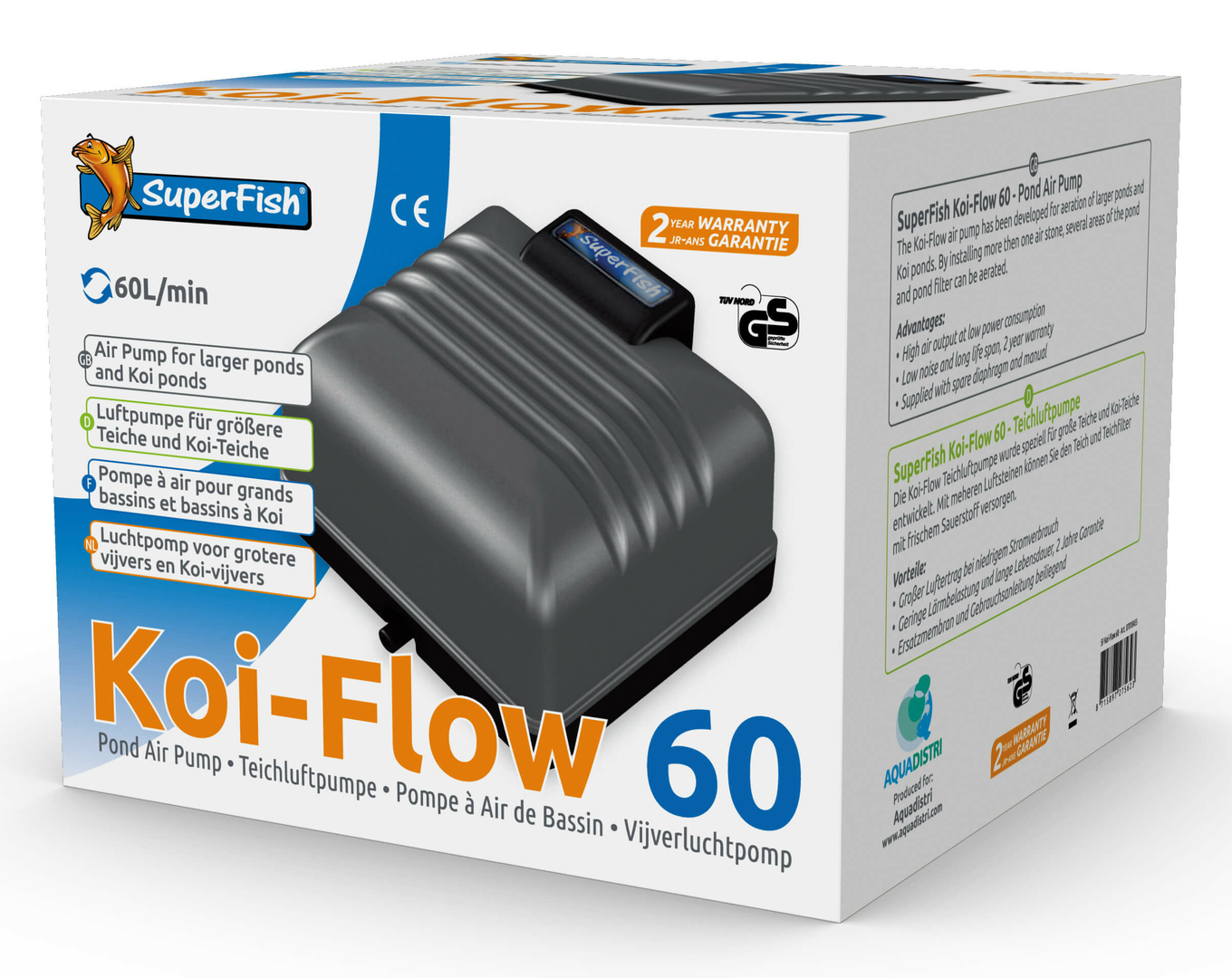 Pompe à air Koi-Flow 60 (3600 L/H) - Matériels/Aérations, pompes, tuyaux, diffuseurs - MATERIEL ...