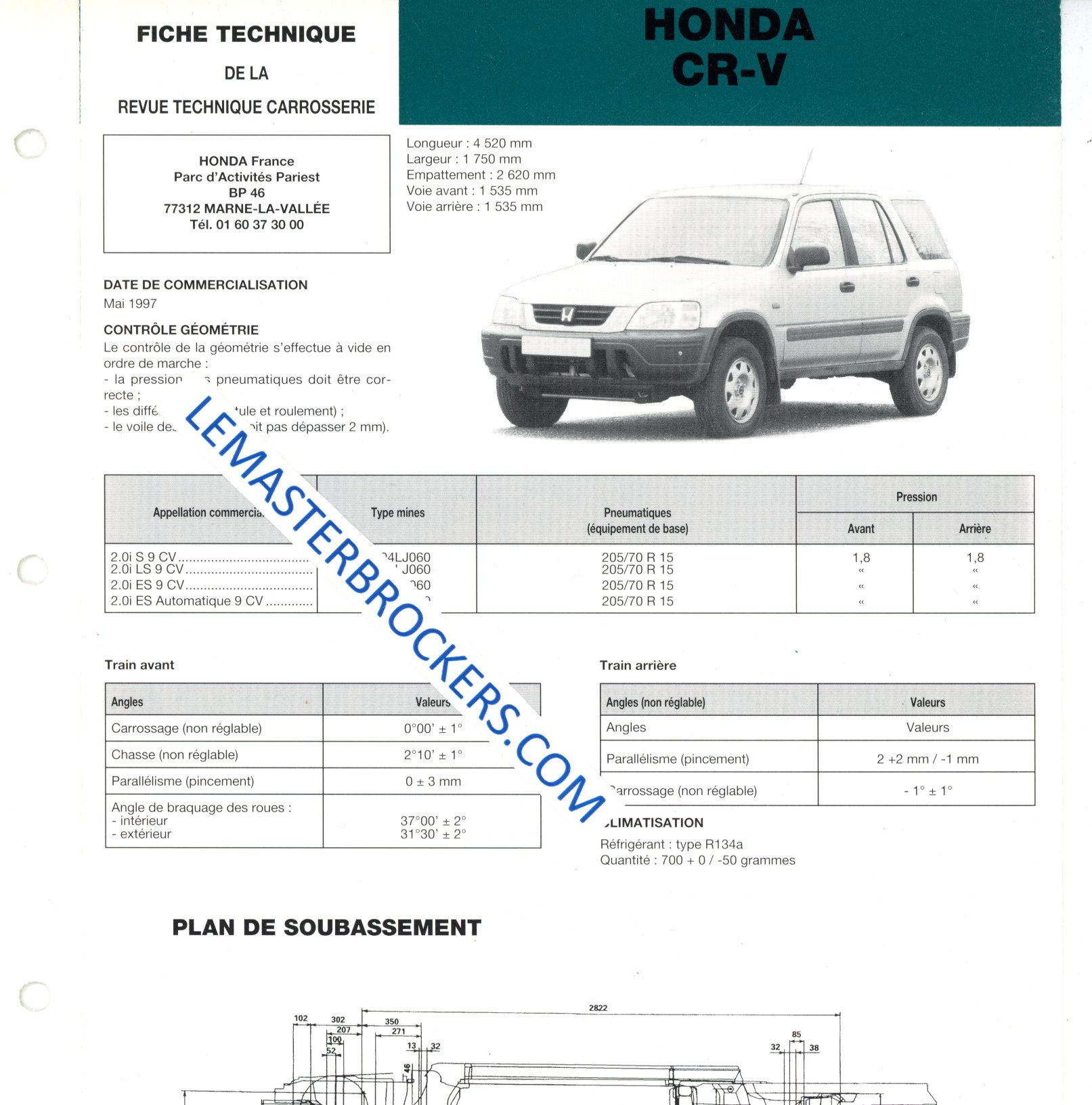 HONDA CR-V CRV SUR LA FICHE TECHNIQUE CARROSSERIE