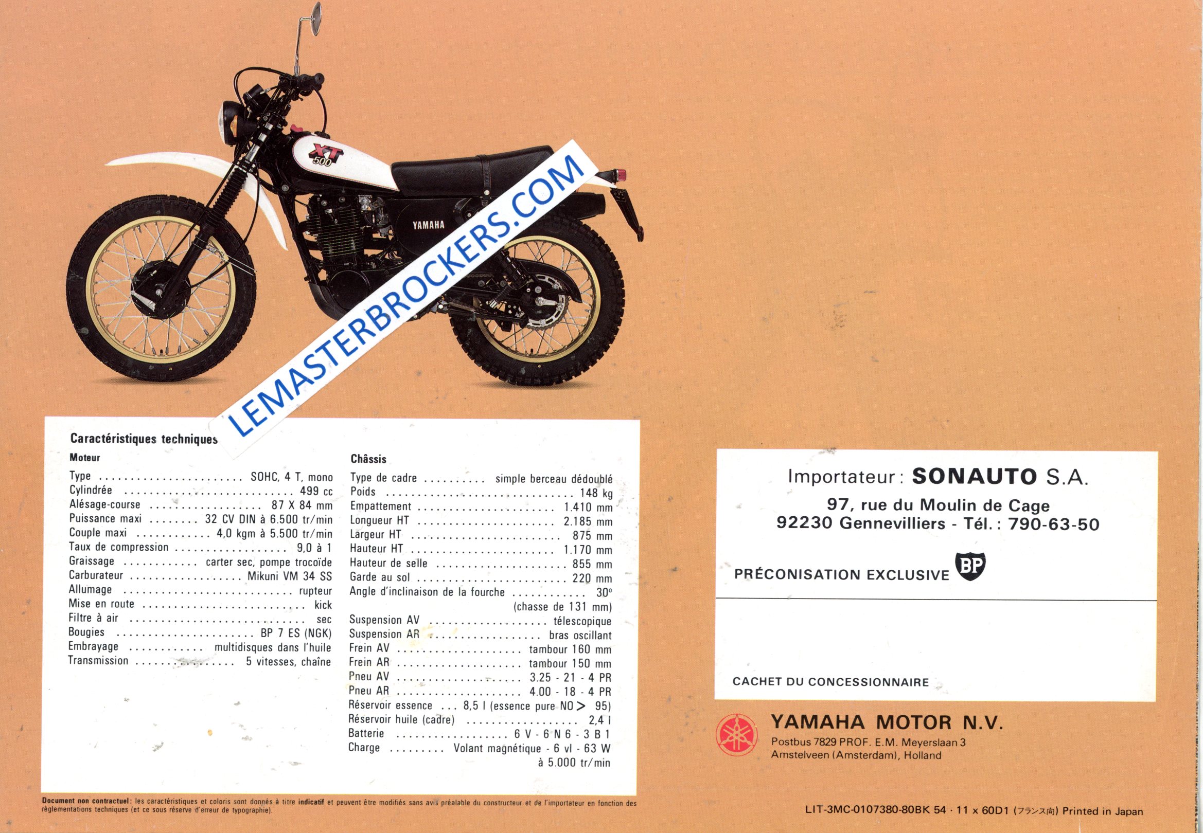 MOTO YAMAHA XT 500 XT500 1980 - BROCHURES MOTO