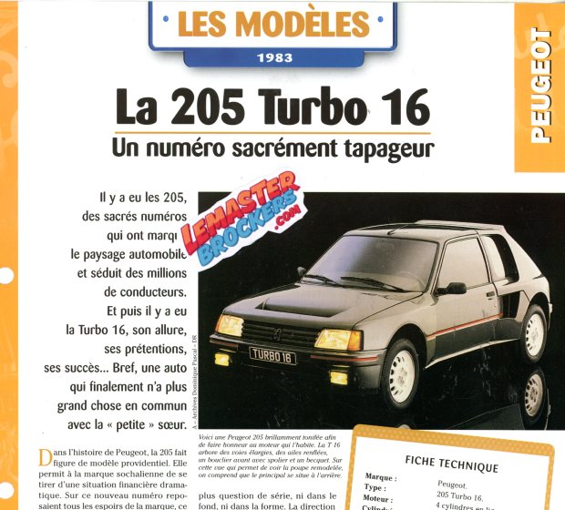 FICHE AUTO PEUGEOT 205 TURBO 16 1983 - FICHES AUTO