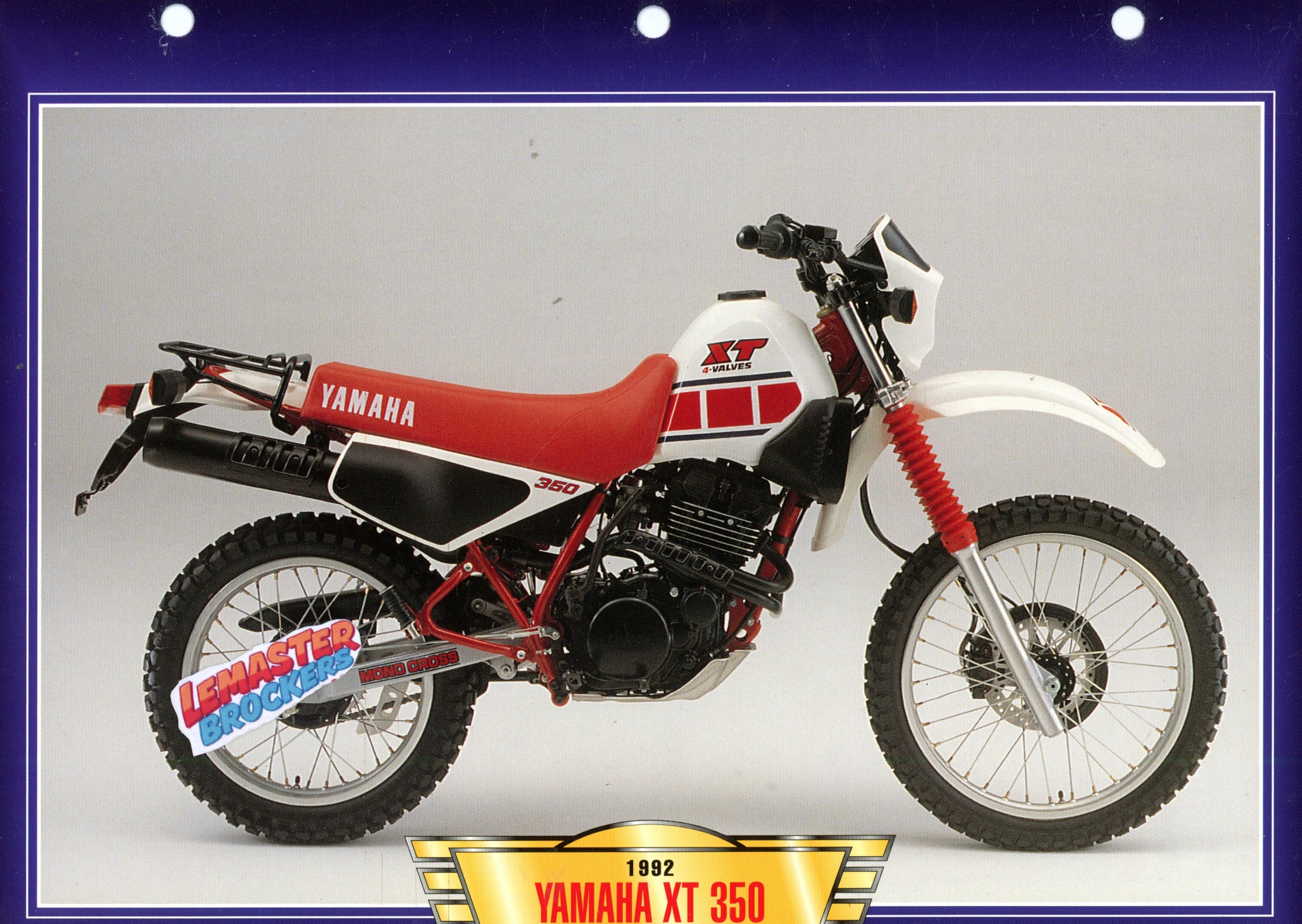 FICHE MOTO YAMAHA XT 350 XT350 1992 - FICHES MOTO