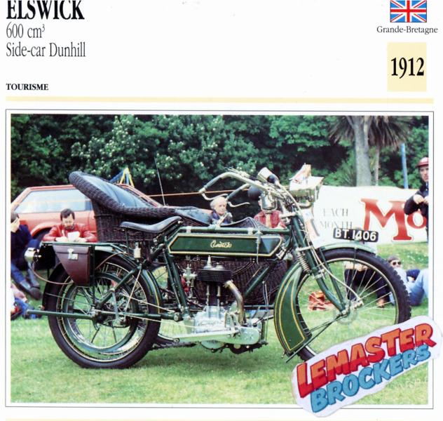 FICHE MOTO ELSWICK SIDE-CAR DUNHILL 1912