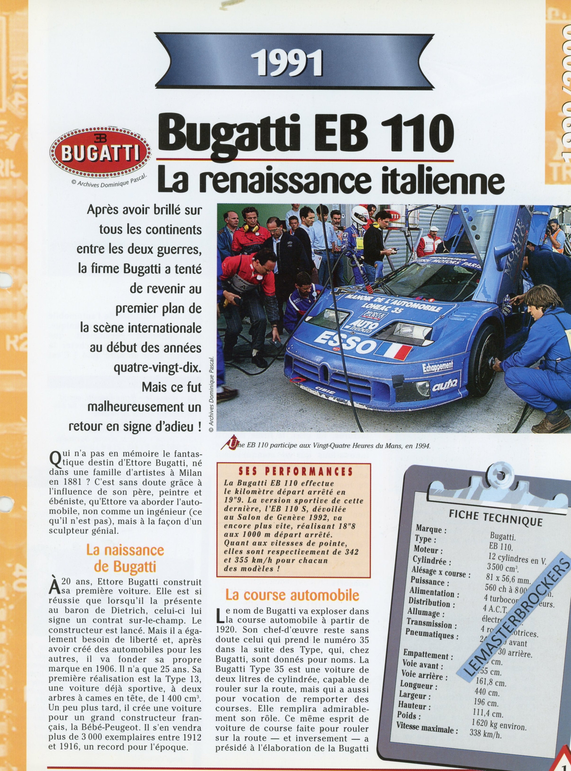 FICHE BUGATTI EB 112 1993 - FICHES AUTO - LEMASTERBROCKERS