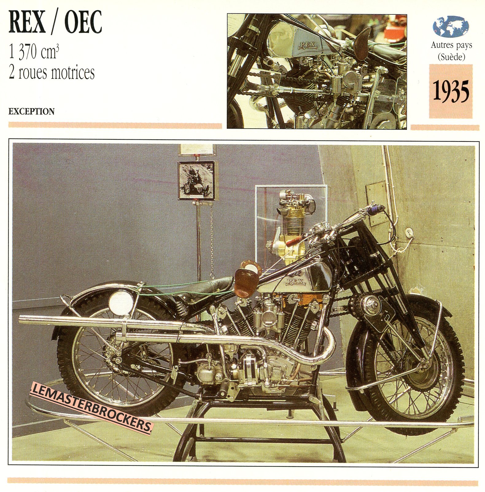 REX OEC 1370CC 2 ROUES MOTRICES 1935 - FICHE MOTO ATLAS - FICHES MOTO/FICHES MOTO DIVERS