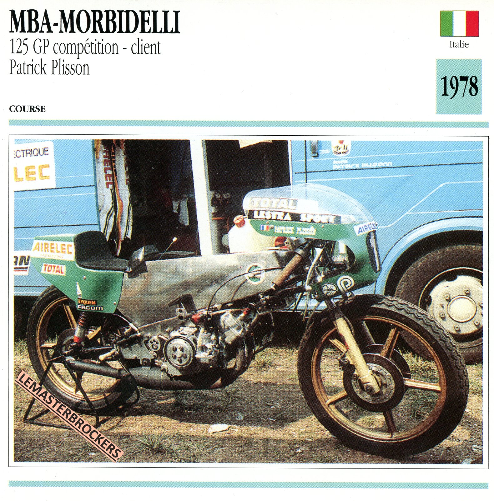 MBA MORBIDELLI 125 GP COMPETITION CLIENT PATRICK PLISSON 1978 - FICHE MOTO - FICHES MOTO/FICHES ...