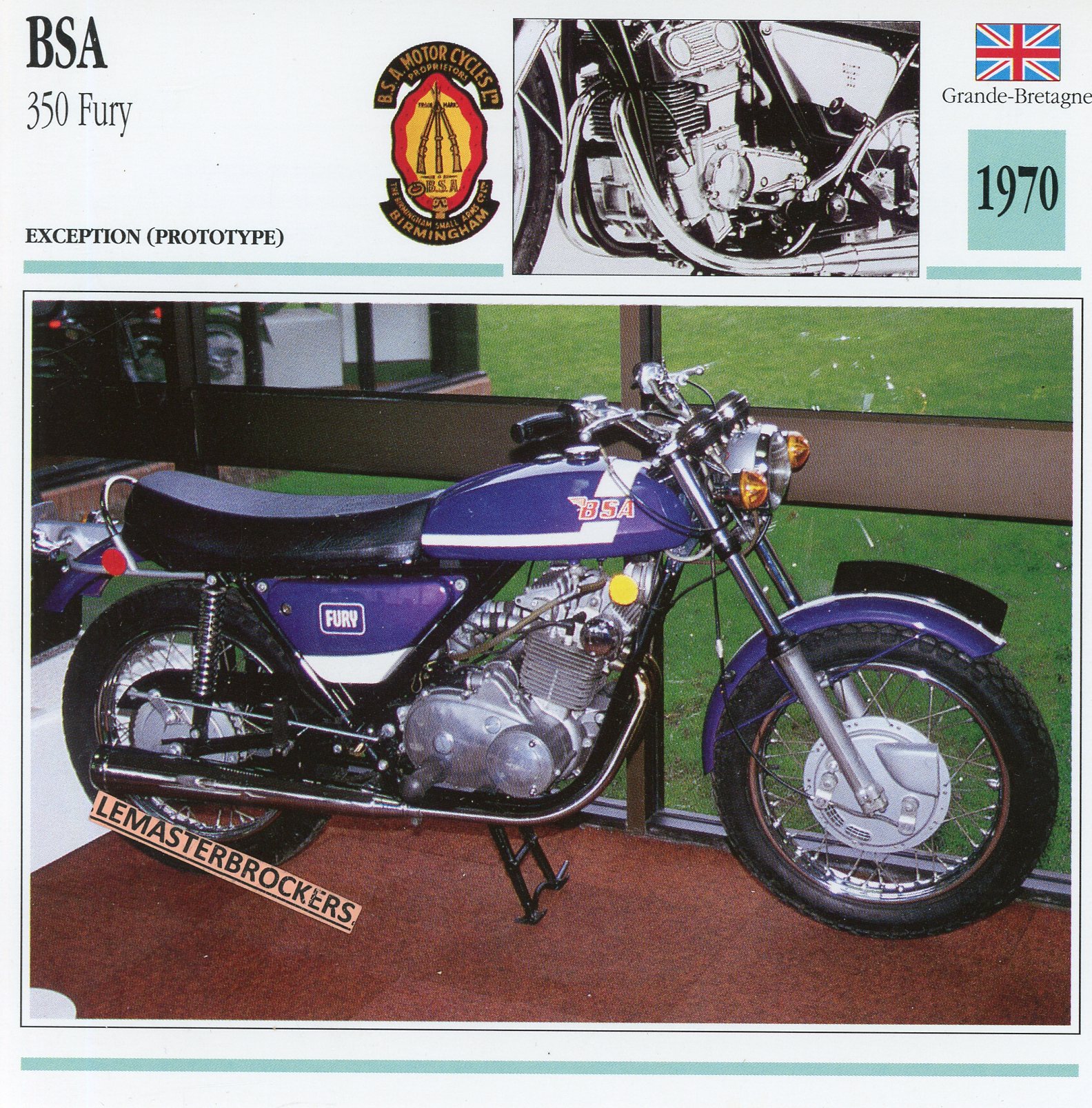 BSA 350 FURY 1970 - FICHE MOTO - MOTORCYCLE CARDS ATLAS - FICHES MOTO ...