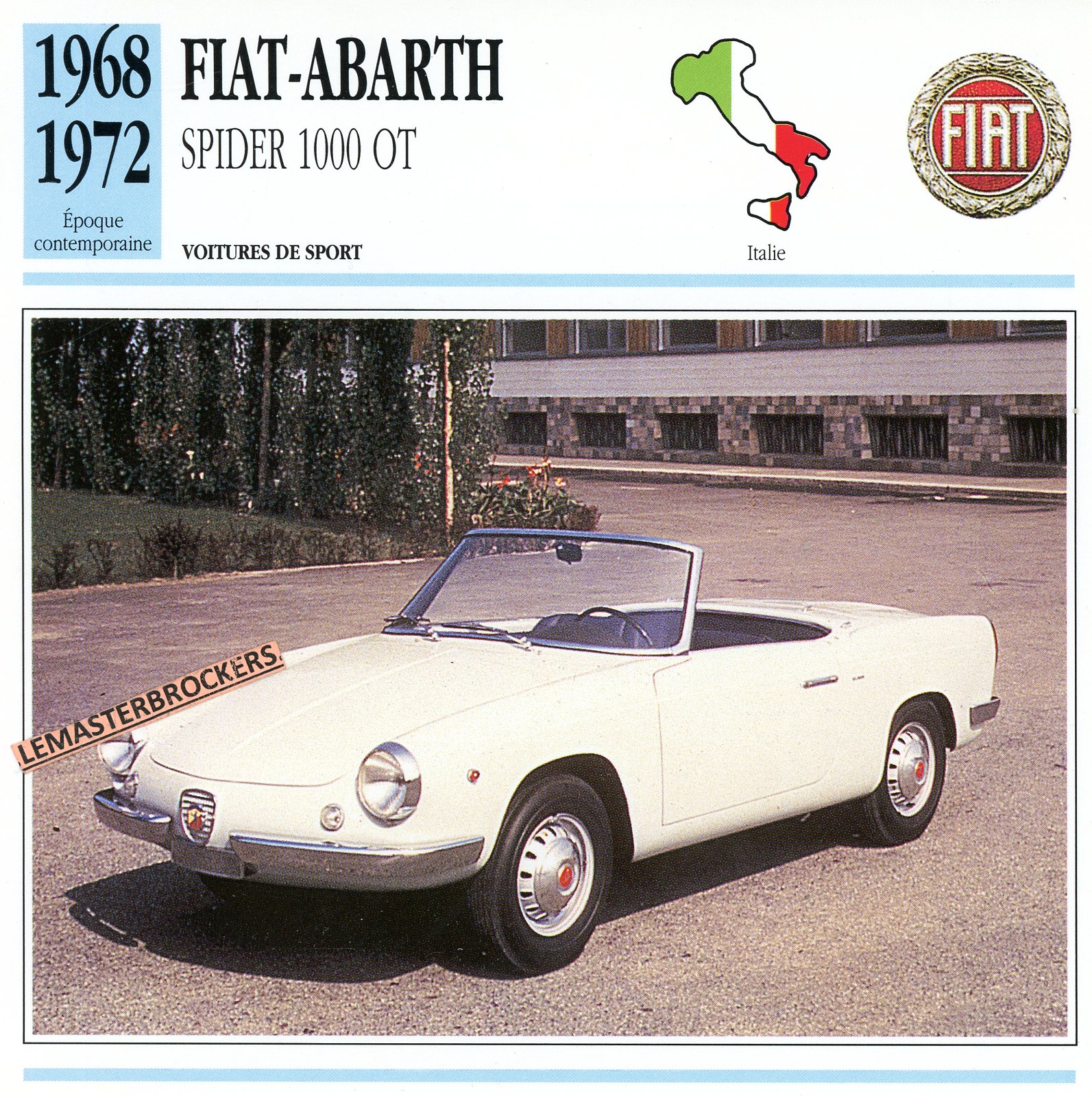 FIAT ABARTH SPIDER 1000 OT 1968 1972 - FICHE AUTO ATLAS - CARS CARD ...