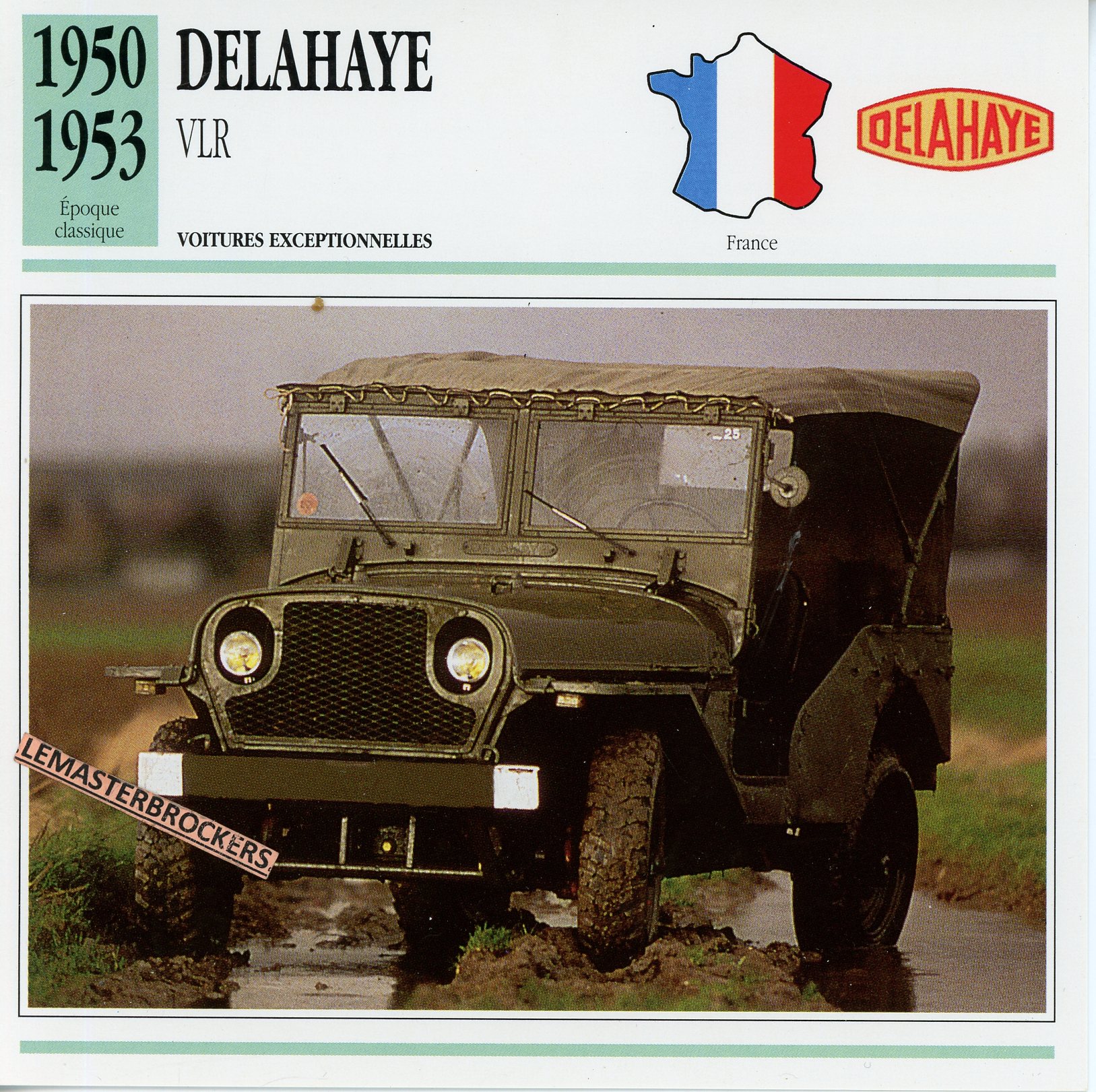DELAHAYE VLR 4X4 1950 1953 - FICHE AUTO ATLAS ÉDITION