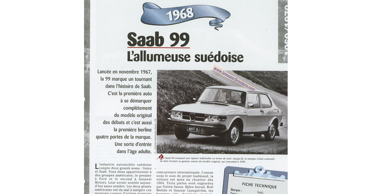 SAAB 99 1968 FICHE TECHNIQUE VOITURE - FICHES AUTO - LEMASTERBROCKERS