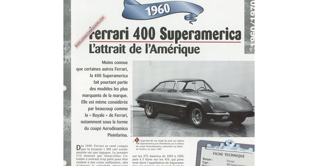 FERRARI 400 SUPERAMERICA 1960 - FICHE TECHNIQUE - TRANSPORTS ...
