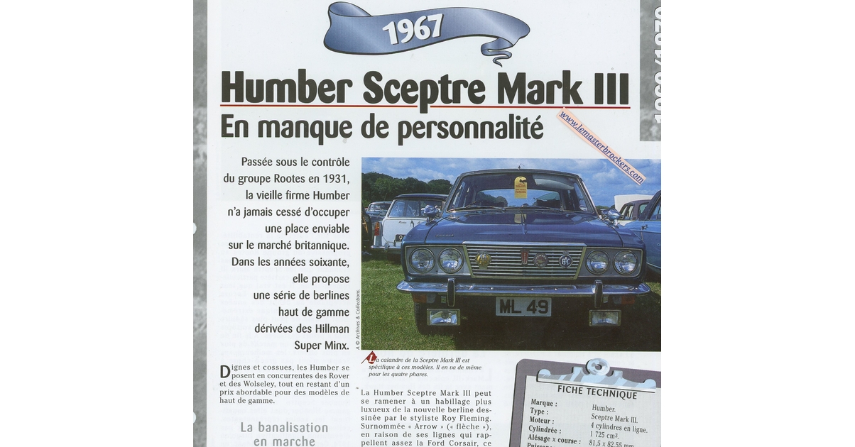 HUMBER SCEPTRE MARK III 1967 FICHE TECHNIQUE - FICHES AUTO ...