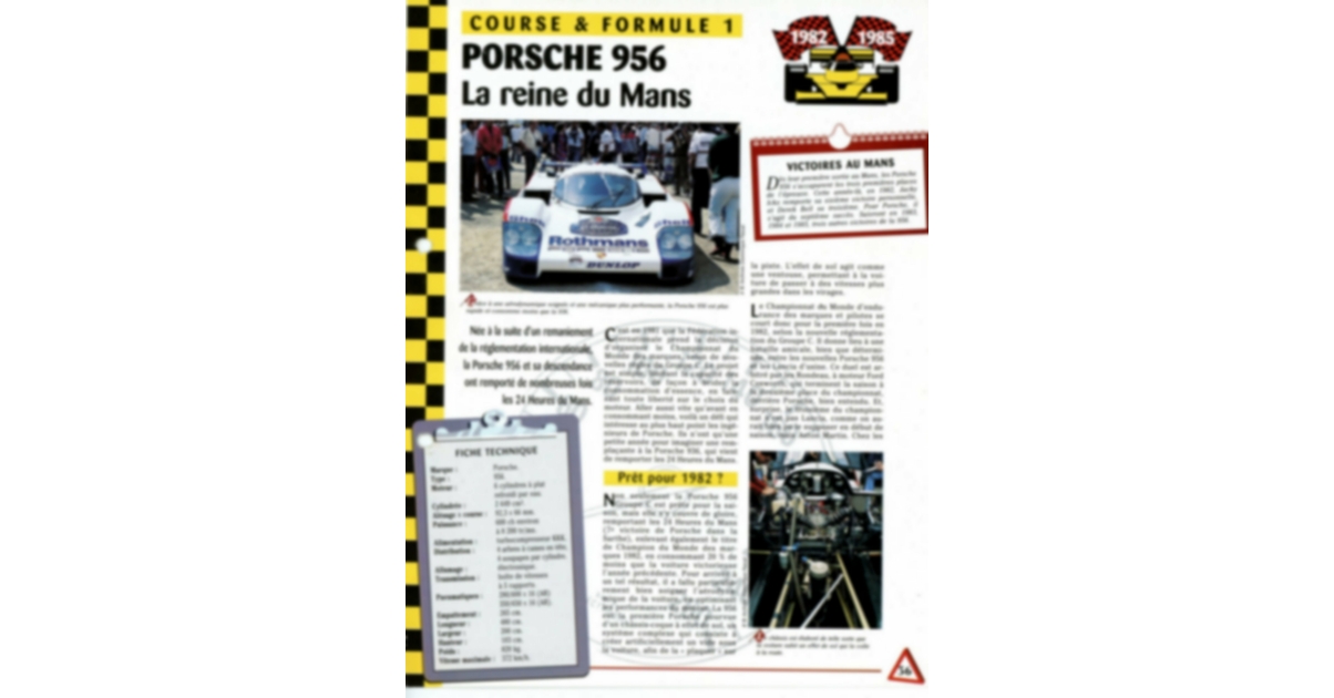 PORSCHE 956 1982-1985 - FICHE TECHNIQUE AUTO - COURSE & FORMULE 1 ...
