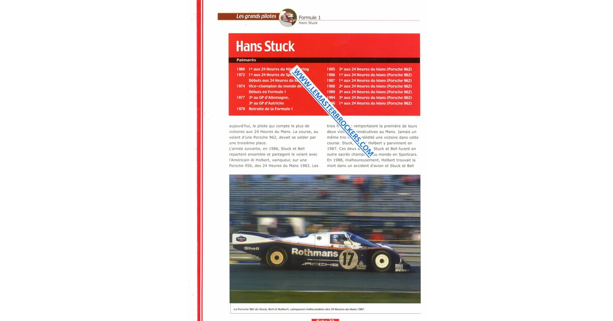 FICHE PILOTE HANS STUCK - FICHES AUTO - LEMASTERBROCKERS