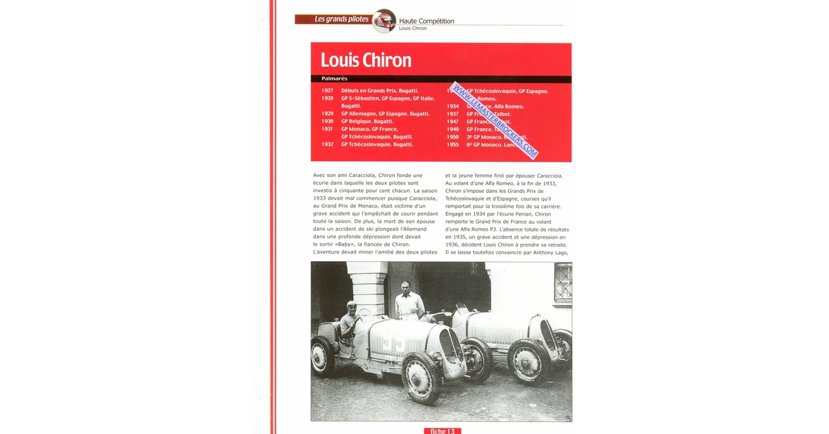 FICHE PILOTE LOUIS CHIRON - FICHES AUTO - LEMASTERBROCKERS