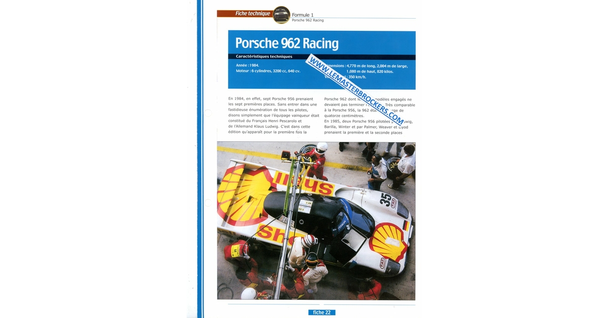 FICHE TECHNIQUE PORSCHE 962 RACING - FICHES AUTO - LEMASTERBROCKERS