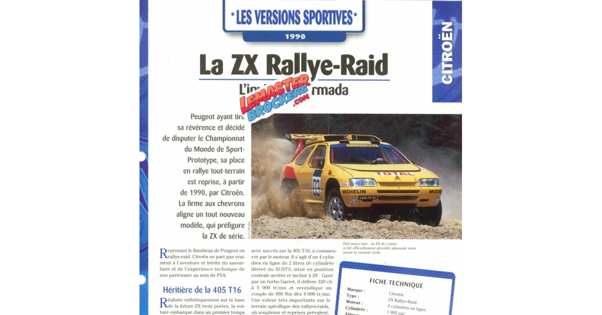 FICHE AUTO CITROEN ZX RALLYE-RAID 1990 - FICHES AUTO