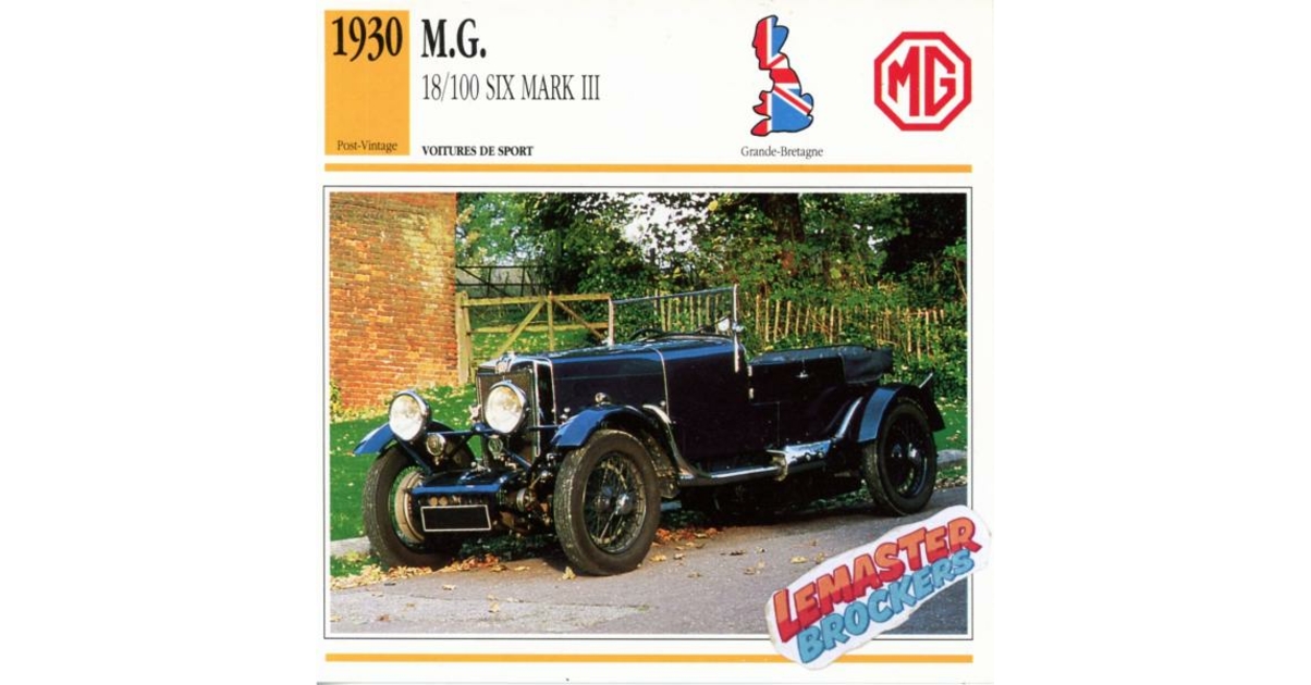 FICHE MG 18/100 SIX MARK III 1930 - FICHES AUTO