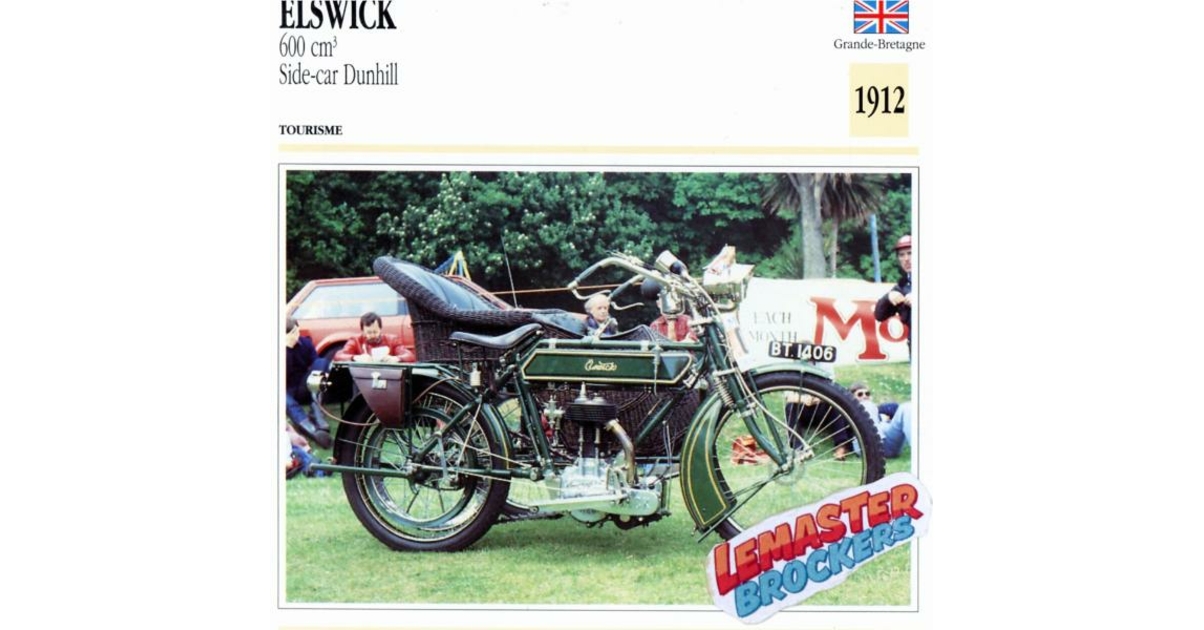 FICHE MOTO ELSWICK SIDE-CAR DUNHILL 1912