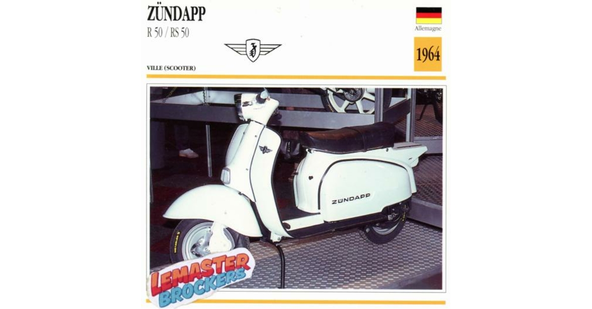 FICHE SCOOTER ZUNDAPP R50 / RS 50 1964 - DOCUMENT DE COLLECTION
