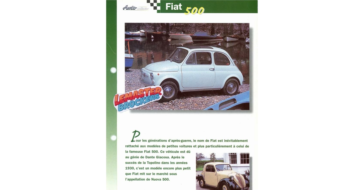 FICHE FIAT 500 - DOCUMENTS & FICHES/FICHES AUTO VINTAGE