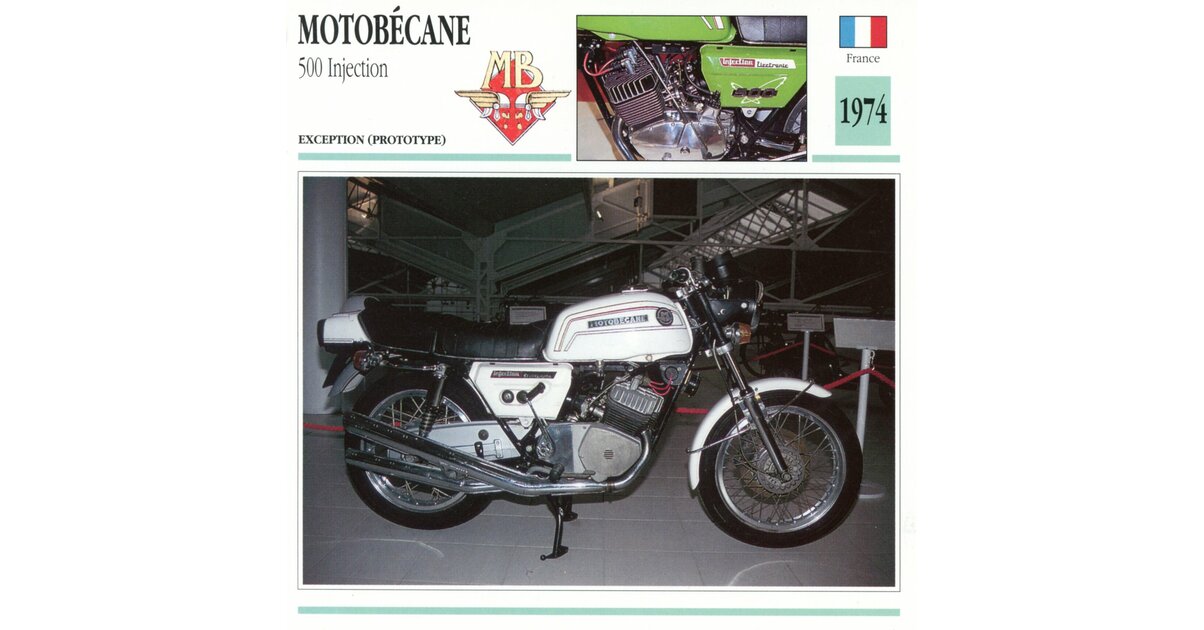 MOTOBÉCANE 500 INECTION 1974 - CARTE CARD FICHE MOTO CARACTERISTIQUES ...