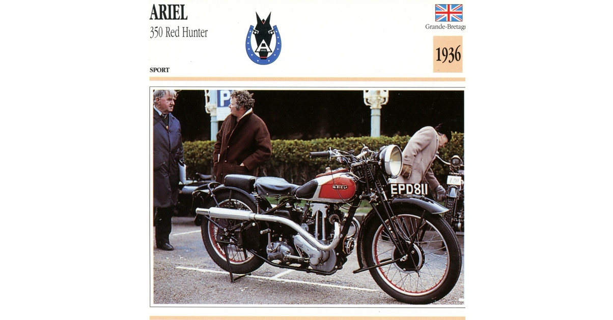 ARIEL 350 RED HUNTER 1936 - CARTE CARD FICHE MOTO CARACTERISTIQUES ...