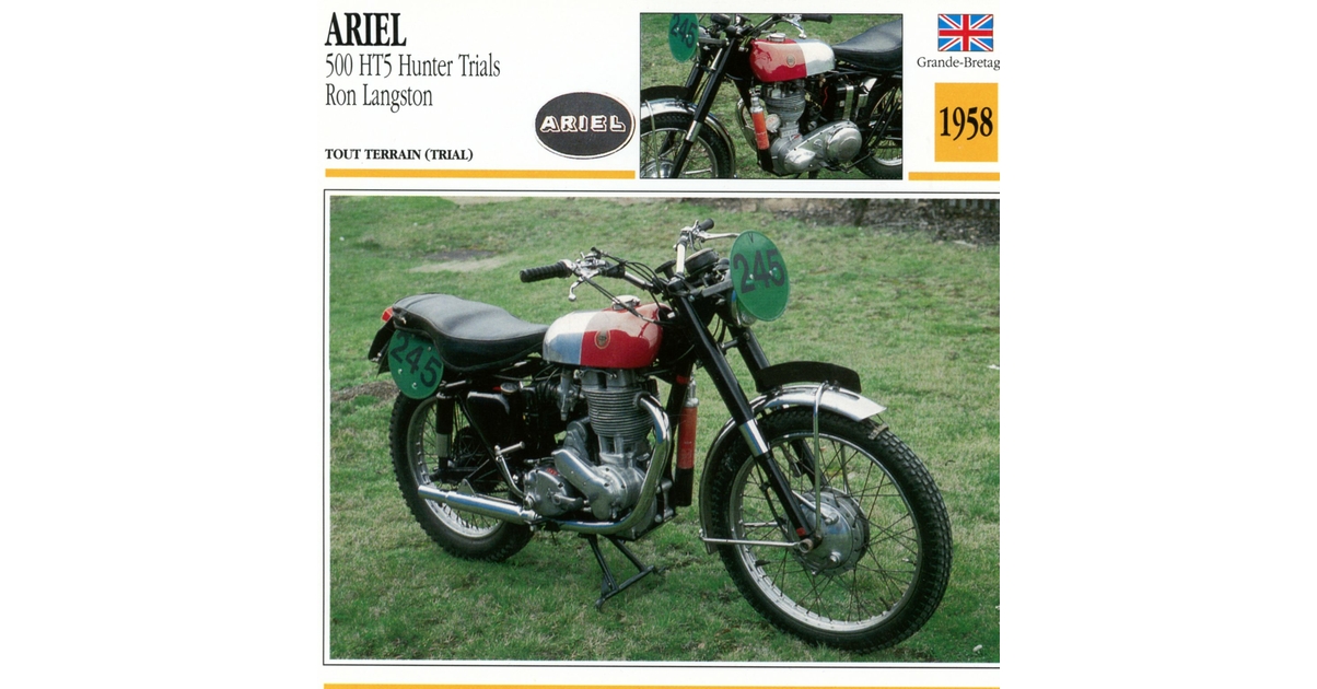 ARIEL 500 HT5 HUNTER TRIALS RON LANGSTON 1958 - CARTE CARD FICHE MOTO ...