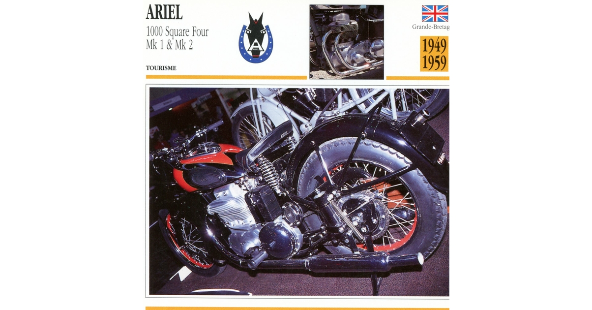 ARIEL 1000 SQUARE FOUR MK1 MK2 - CARTE CARD FICHE MOTO CARACTERISTIQUES ...