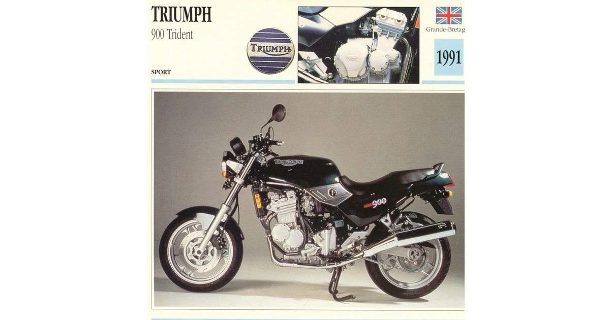 TRIUMPH 900 TRIDENT 1991 - CARTE CARD FICHE MOTO CARACTERISTIQUES ...