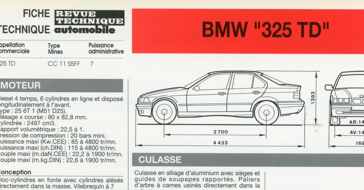 FICHE TECHNIQUE BMW 325 TD - FICHE RTA AUTOMOBILE 1992 - AUTO / MOTO ...