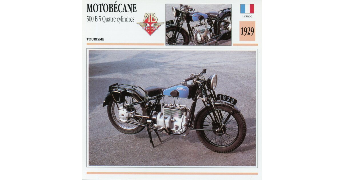 MOTOBÉCANE 500 B5 1929 - CARTE CARD FICHE MOTO CARACTERISTIQUES - AUTO ...
