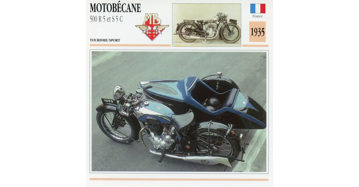 MOTOBÉCANE 500 R5 S5C 1935 - CARTE CARD FICHE MOTO CARACTERISTIQUES ...