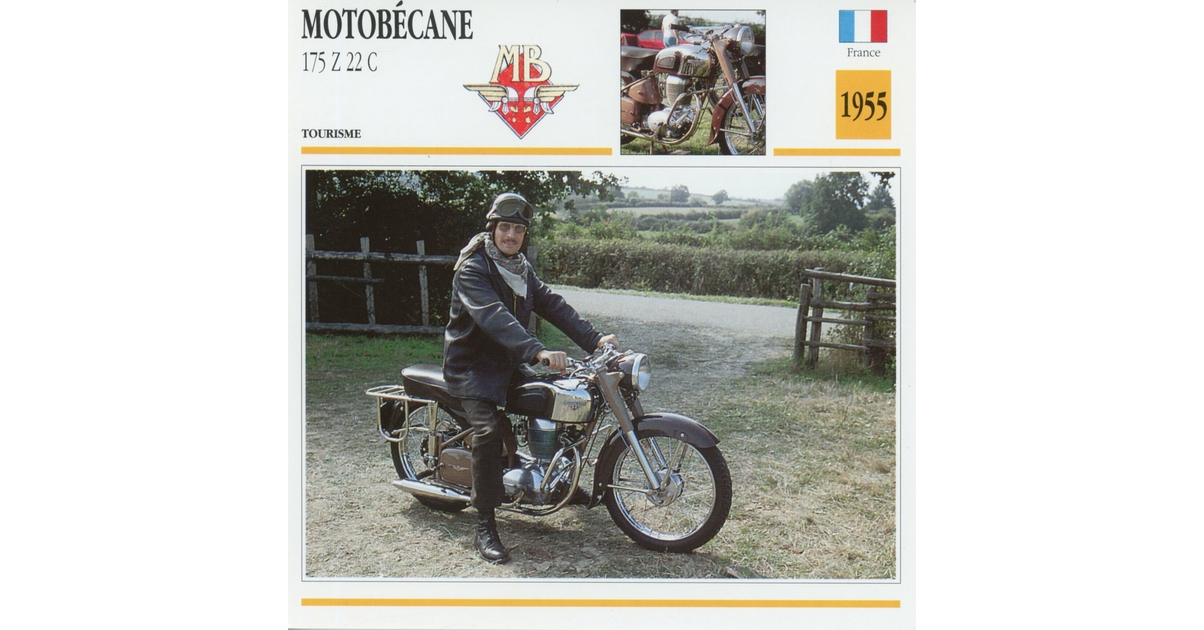 MOTOBÉCANE 175 Z22C 1955 - CARTE CARD FICHE MOTO CARACTERISTIQUES ...