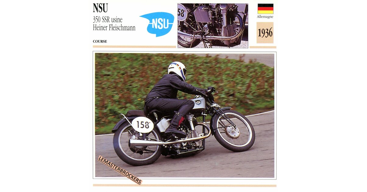 NSU 350 SSR USINE HEINER FLEISCHMANN 1936 - FICHE MOTO COURSE ATLAS NSU ...