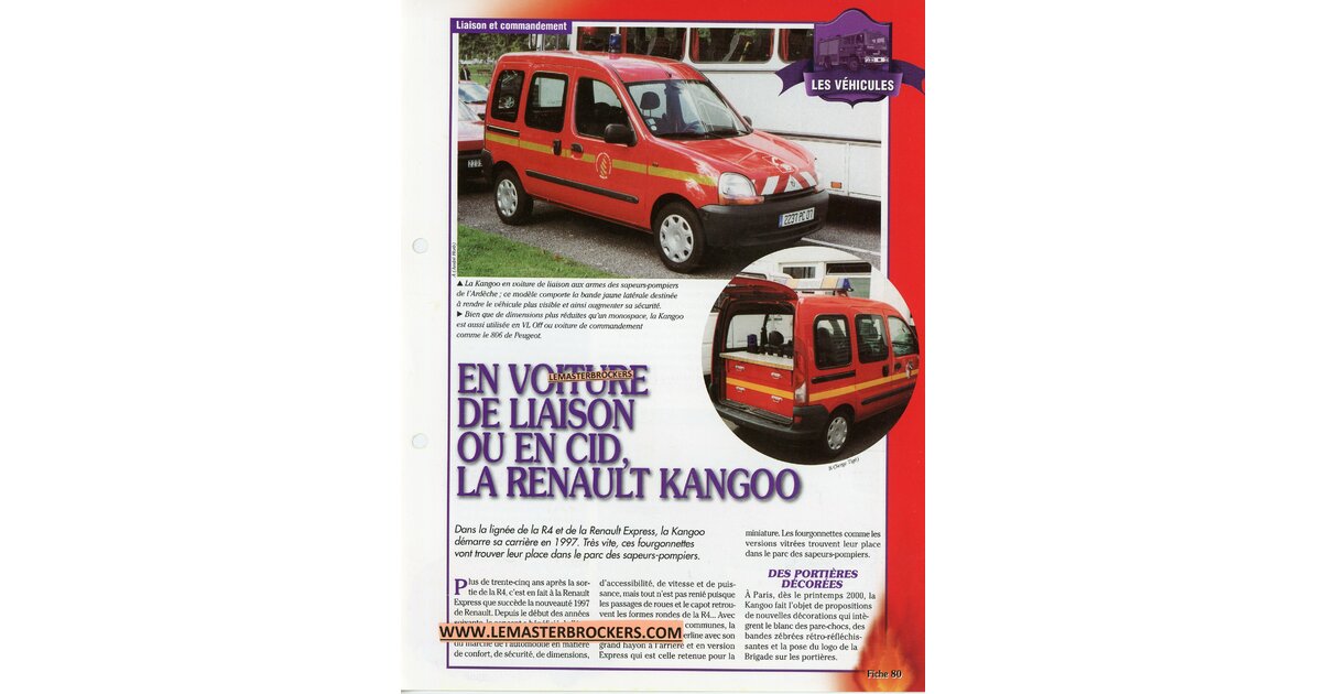 VOITURE DE LIAISON EN CID RENAULT KANGOO - FICHE POMPIER - TRANSPORTS ...