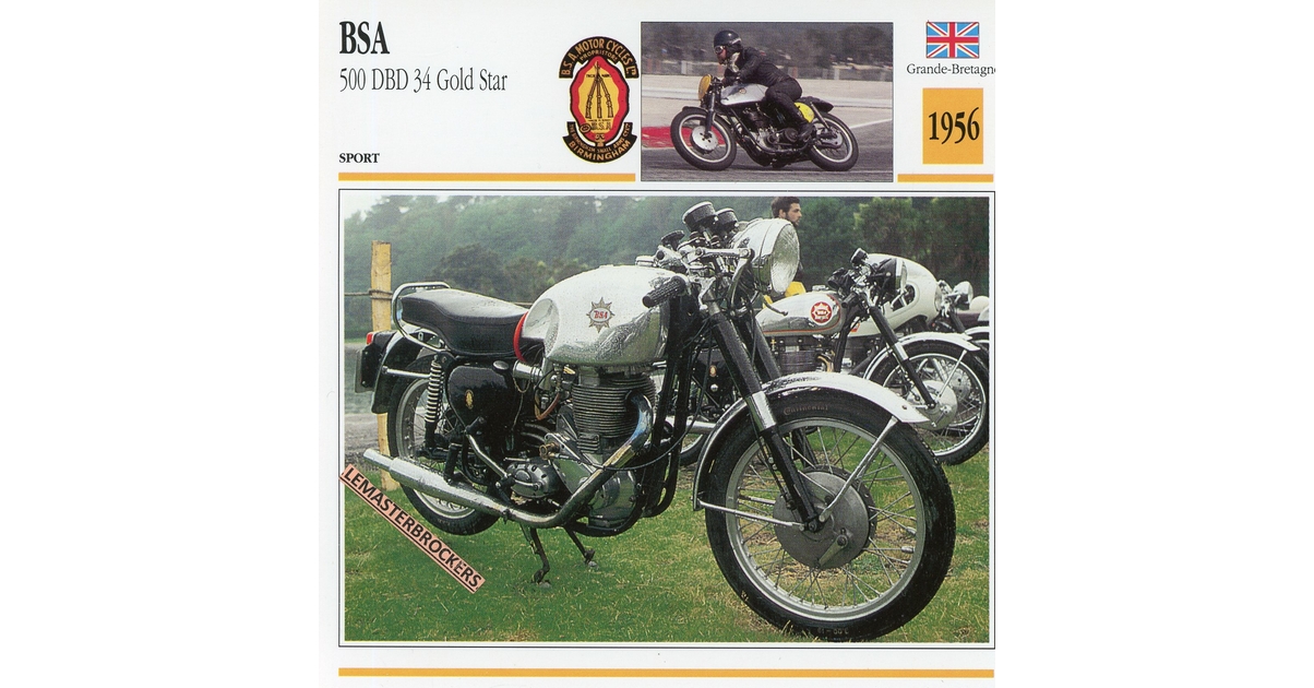 BSA 500 DBD 34 GOLD STAR 1956 - FICHE MOTO - MOTORCYCLE CARDS ATLAS ...