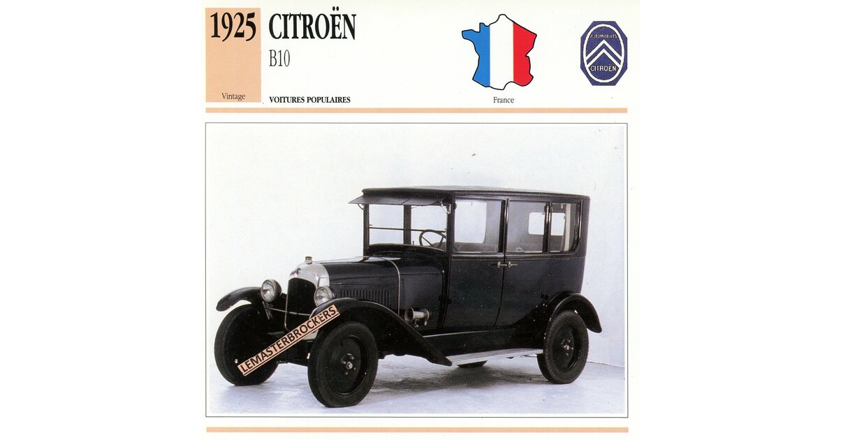 CITROËN B10 1925 - FICHE AUTO ATLAS - CARS CARD - FICHES AUTO ...