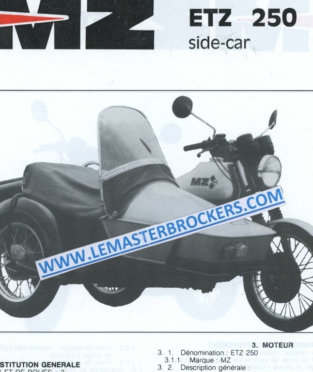 PROSPECTUS MOTO MZ 250 ETZ ETZ250 SIDE-CAR - BROCHURES MOTO - LEMASTERBROCKERS